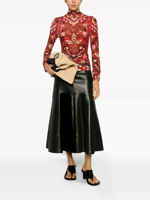 Farm Rio Geometric Print Ruched Long-sleeve Top - Red