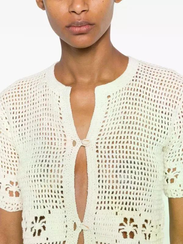 TERRY PUESTO Crochet-knit Cardigan With Shell Embellishments