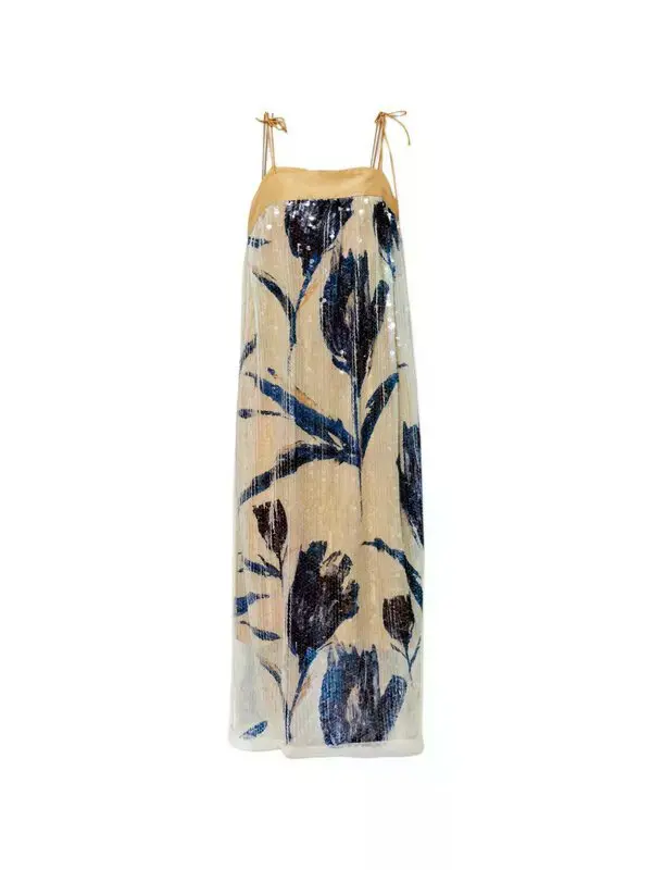 Munthe Nara Sequin-embellished Floral-print Midi Dress - Neutrals