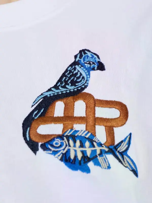 Munthe Embroidered Bird And Fish Motif Cotton T-shirt