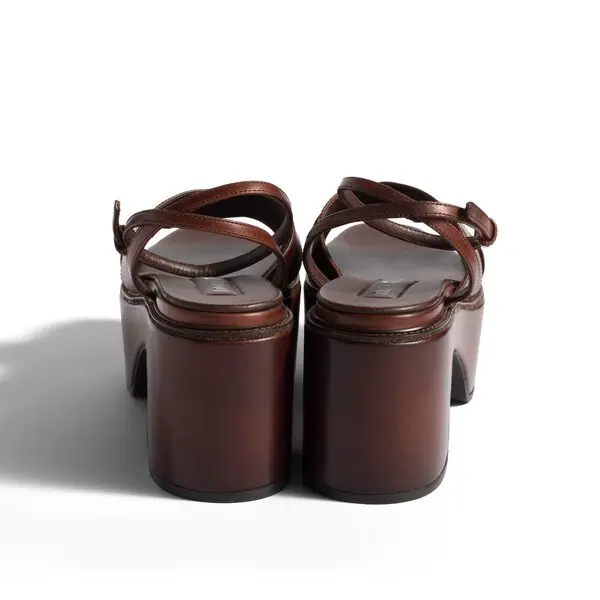 Miu Miu Leather Platform Sandals - Coffee