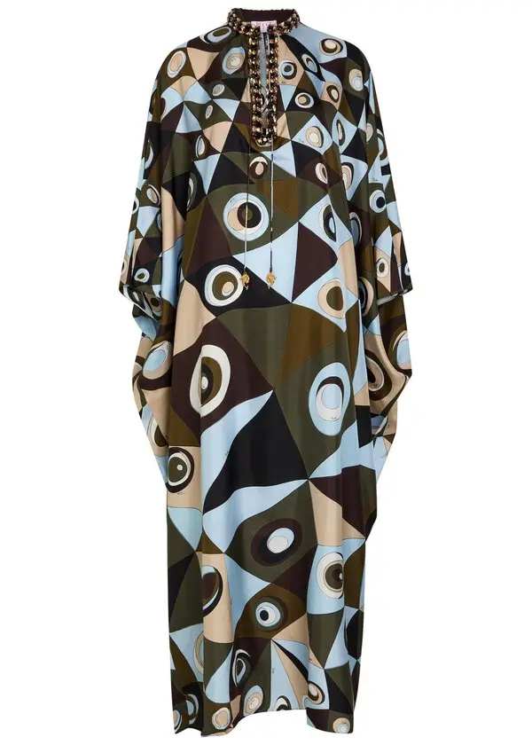 Emilio Pucci Printed Crystal-embellished Silk Maxi Kaftan Dress
