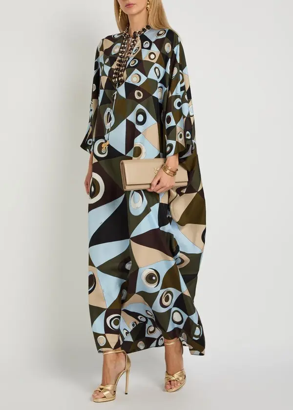 Emilio Pucci Printed Crystal-embellished Silk Maxi Kaftan Dress