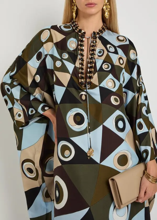 Emilio Pucci Printed Crystal-embellished Silk Maxi Kaftan Dress