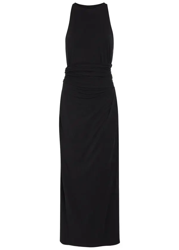Another Tomorrow Sarong-effect Jersey Midi Dress - Black