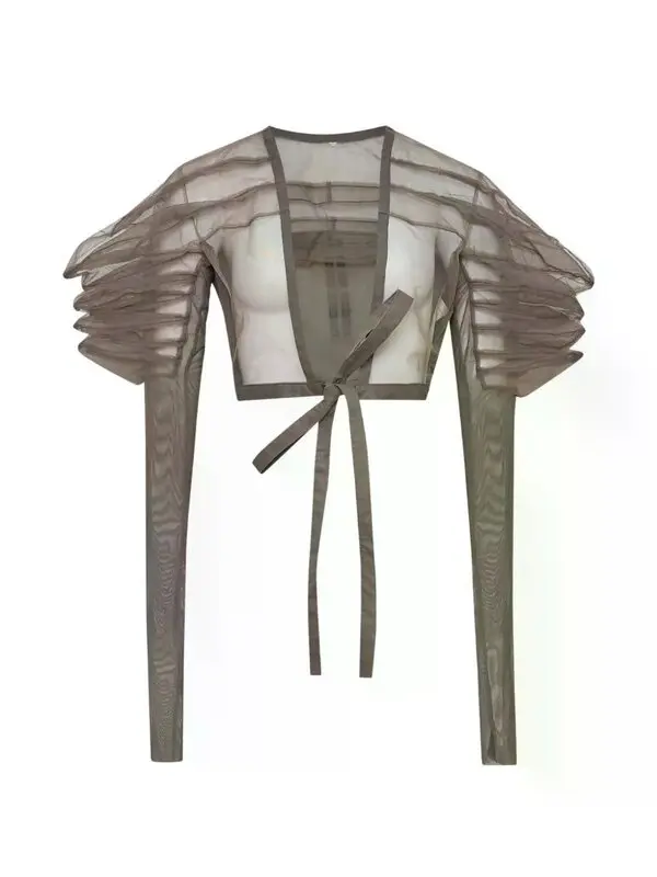 Rick Owens Rhino Sheer Ruffled Cropped Top - Brown