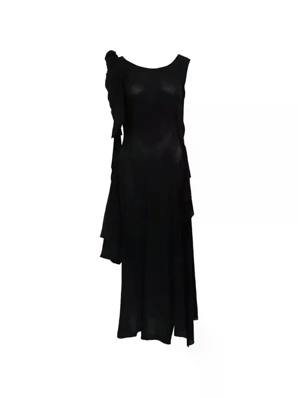 Yohji Yamamoto Cotton Jersey Draped Ruffled Dress - Black