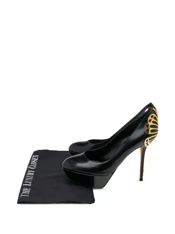 SERGIO ROSSI Leather Platform Stiletto Pumps With Gold-tone Butterfly Detail