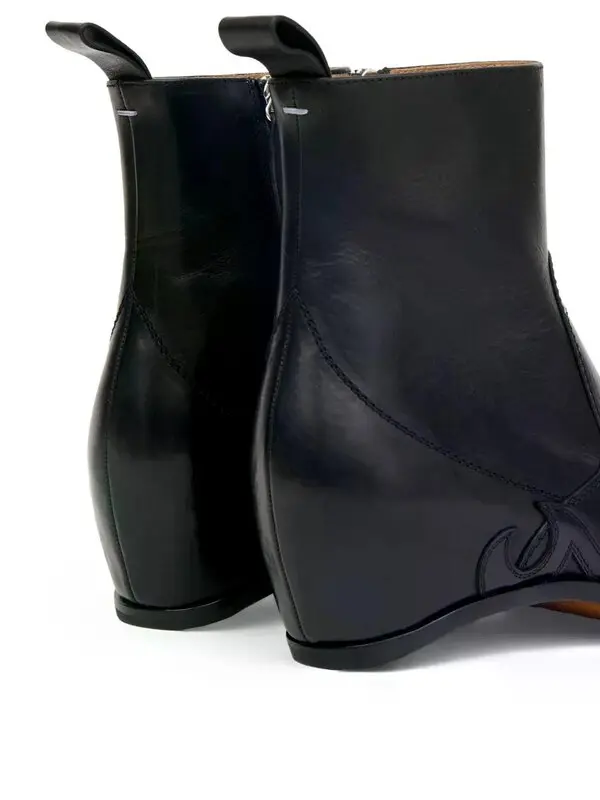 MAISON MARGIELA Embroidered Leather Ankle Boots - Black