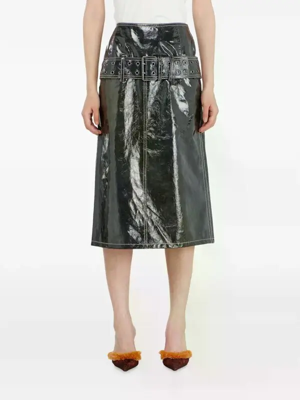 DIESEL® Belted Patent Leather Midi Skirt