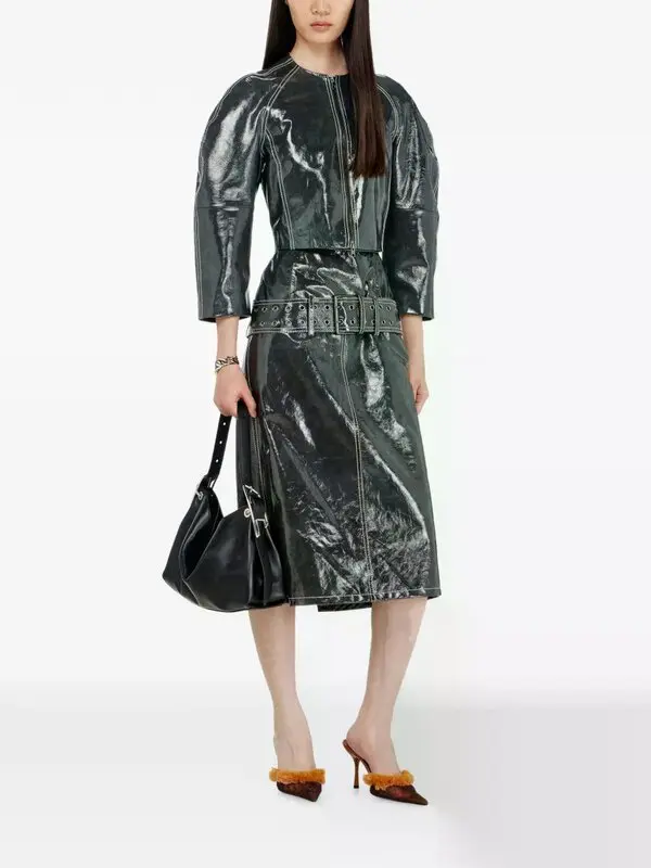 DIESEL® Belted Patent Leather Midi Skirt