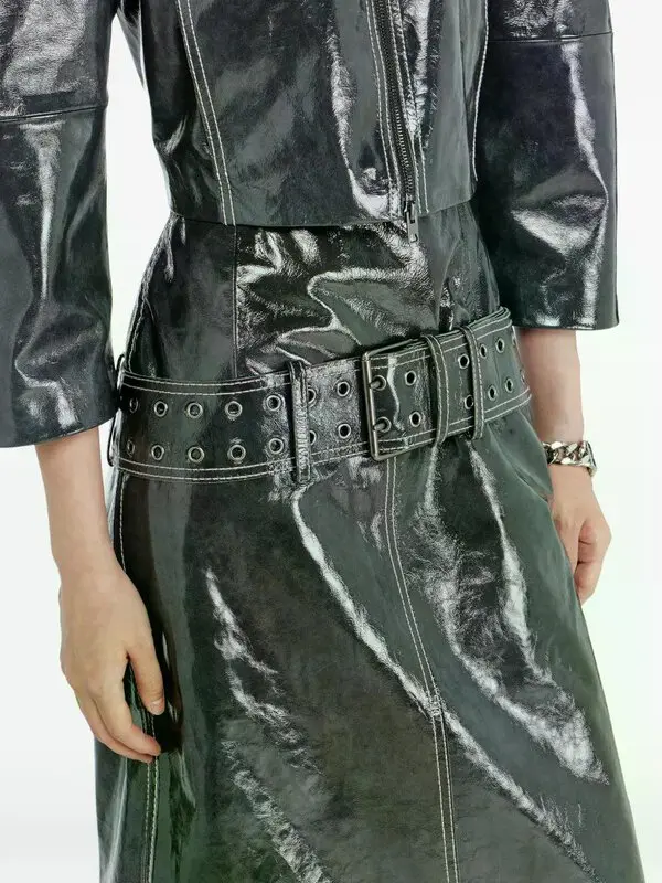 DIESEL® Belted Patent Leather Midi Skirt