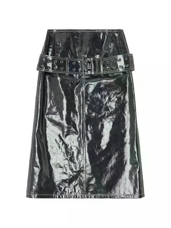 DIESEL® Belted Patent Leather Midi Skirt