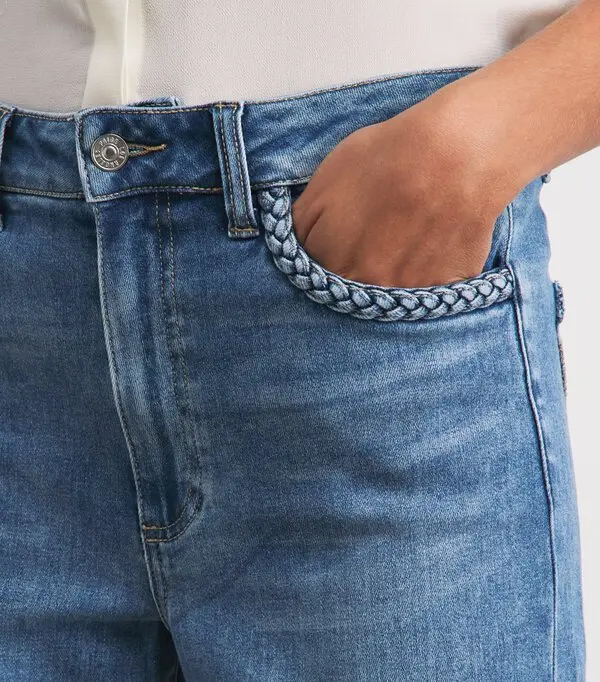 Paige Anessa Wide-leg Jeans With Braided Pocket Detailing