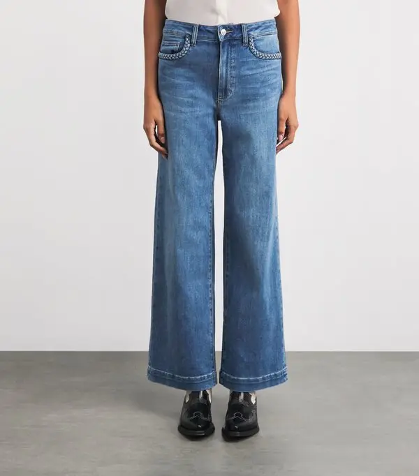 Paige Anessa Wide-leg Jeans With Braided Pocket Detailing