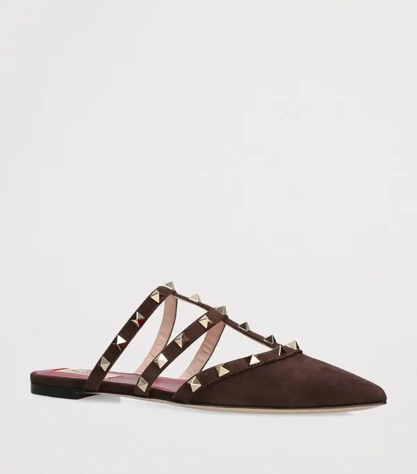Valentino Garavani Suede Rockstud Mules - Brown