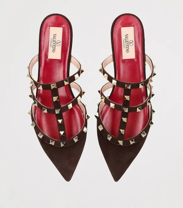 Valentino Garavani Suede Rockstud Mules - Brown