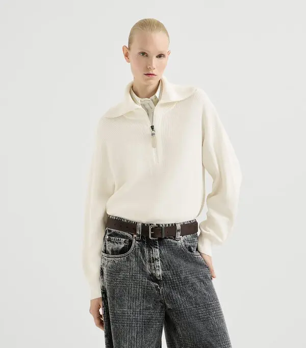 Brunello Cucinelli Cotton Half-zip Sweater - White