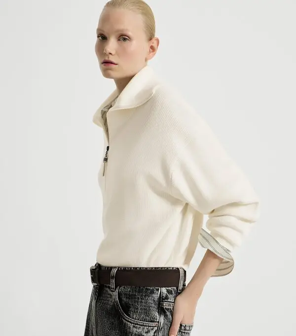 Brunello Cucinelli Cotton Half-zip Sweater - White
