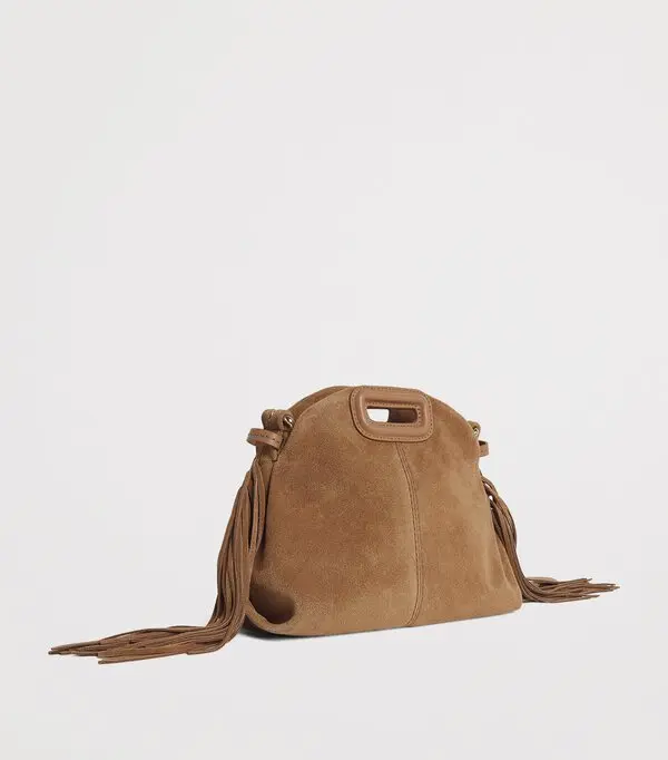 Maje Mini Suede Shoulder Bag With Fringe Detail - Brown