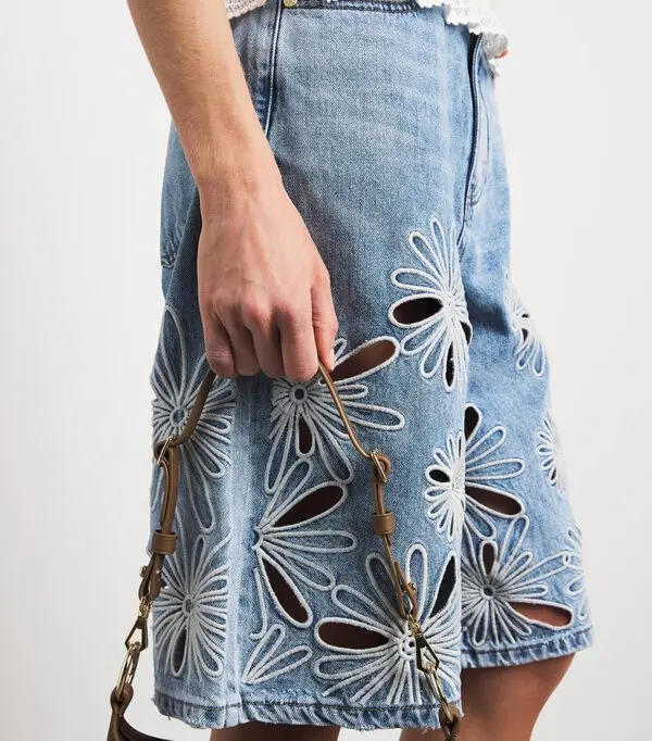 Sandro Open-work Embroidered Denim Culottes