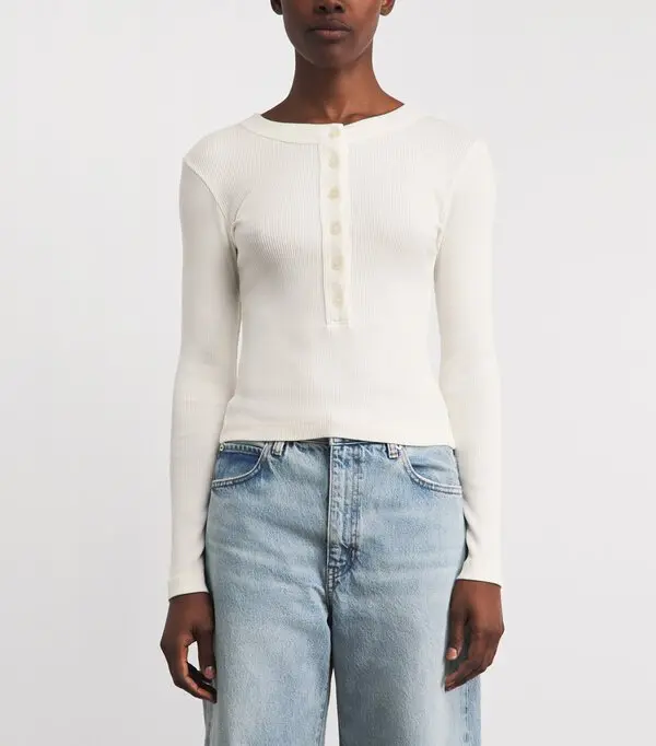 Citizens Of Humanity Varra Ribbed Henley T-shirt - Ivory