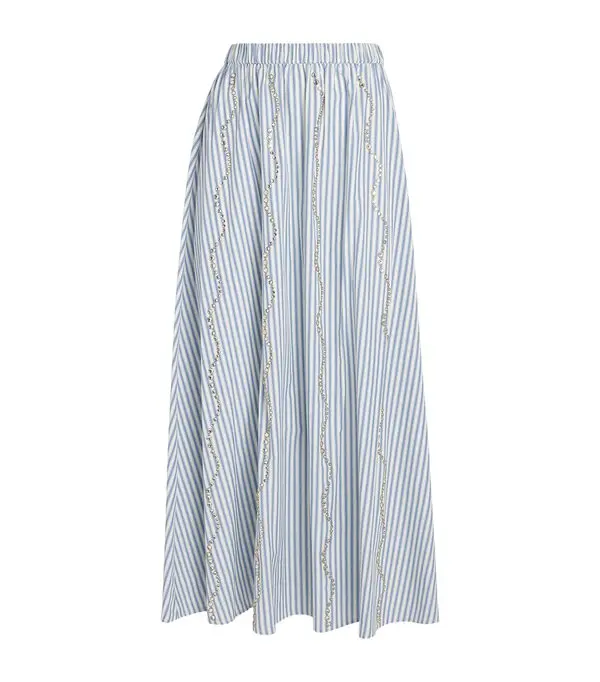 Sandro Rhinestone Embellished Striped Maxi Skirt - Blue