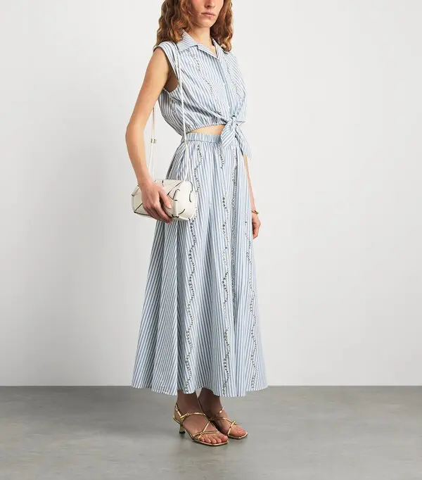 Sandro Rhinestone Embellished Striped Maxi Skirt