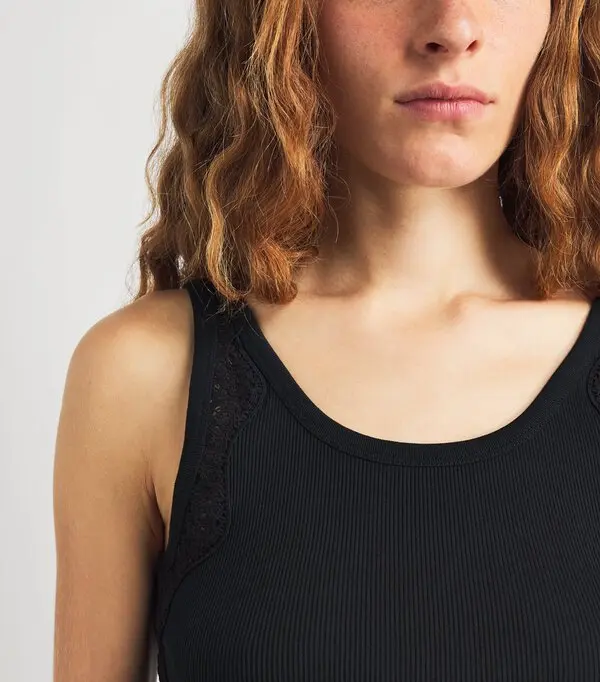 Sandro Lace-detail Ribbed Tank Top - Black