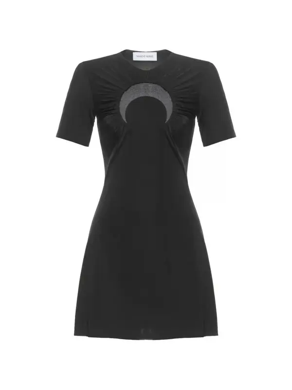 MARINE SERRE Moon Detail Gathered Mini Dress - Black