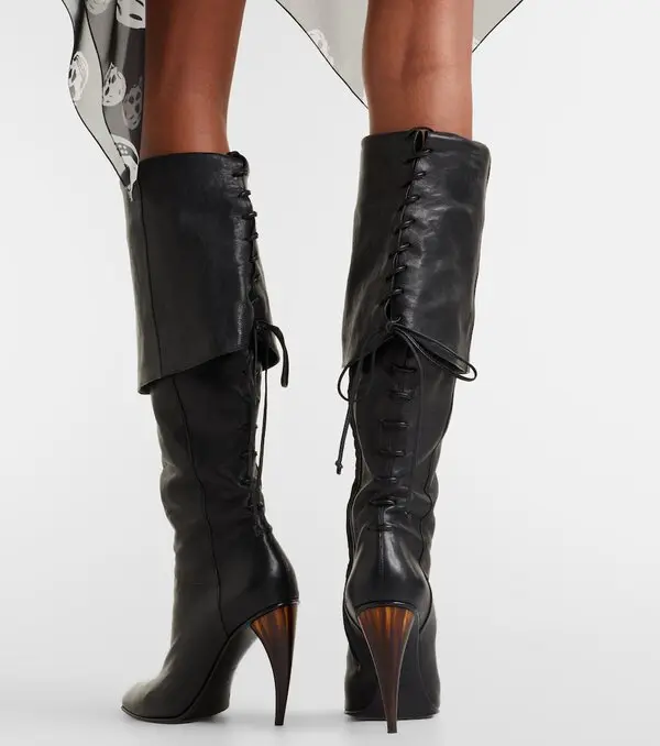 Alexander McQueen Horn Heel Leather Knee-high Boots
