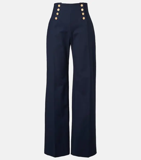 Carolina Herrera Alba Cotton-blend Wide-leg Trousers - Blue