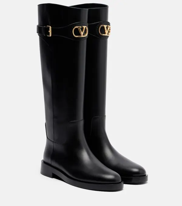 Valentino Garavani Vlogo Leather Knee-high Boots - Black