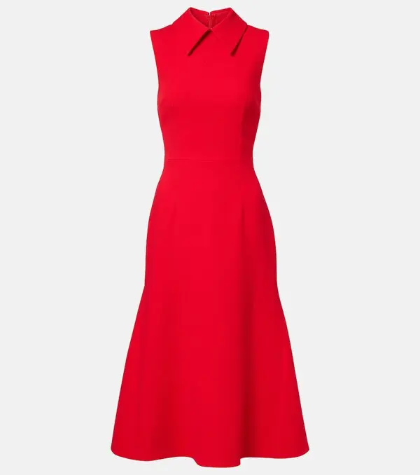 EMILIA WICKSTEAD Leontine Wool Crepe Midi Dress - Red