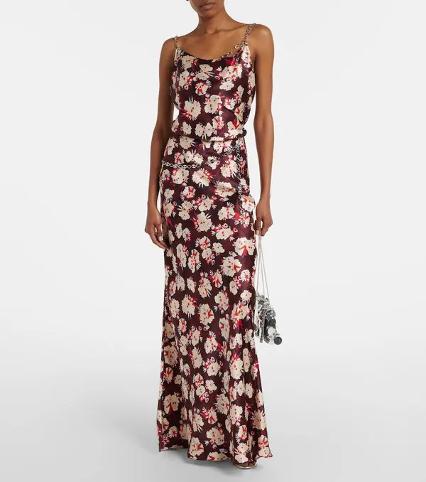 Rabanne Chain Detail Floral Silk Satin Top - Multicoloured