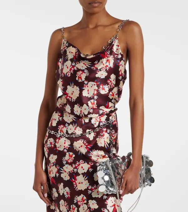 Rabanne Chain Detail Floral Silk Satin Top - Multicoloured