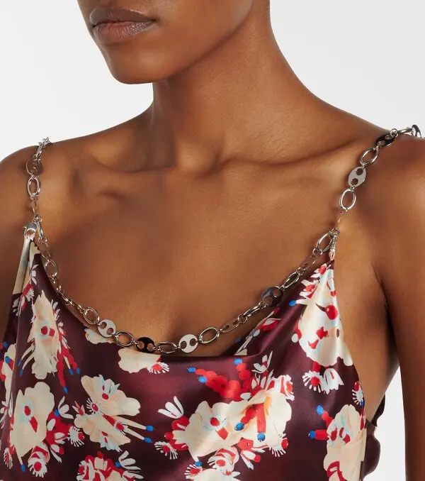 Rabanne Chain Detail Floral Silk Satin Top - Multicoloured