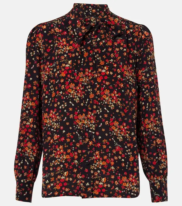 Gucci Bow-detail Floral Silk Blouse