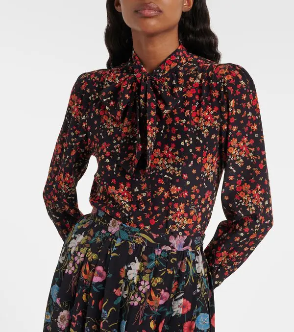 Gucci Bow-detail Floral Silk Blouse