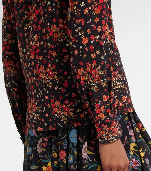 Gucci Bow-detail Floral Silk Blouse
