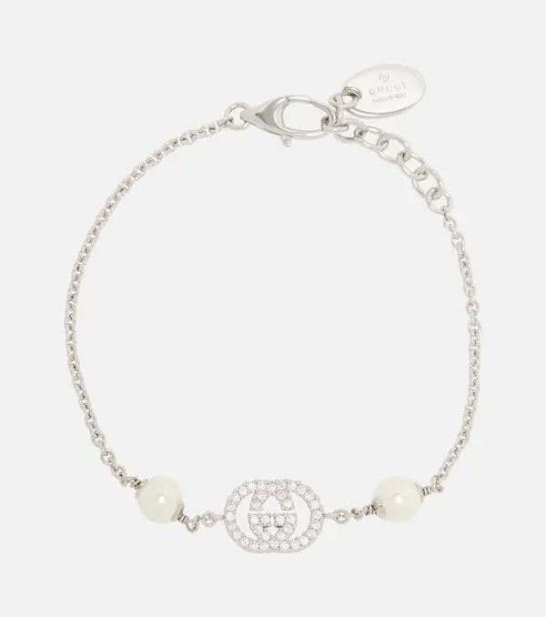 Gucci Interlocking G Embellished Chain Bracelet With Pearls And Crystals