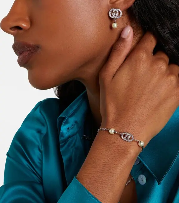 Gucci Interlocking G Embellished Chain Bracelet With Pearls And Crystals