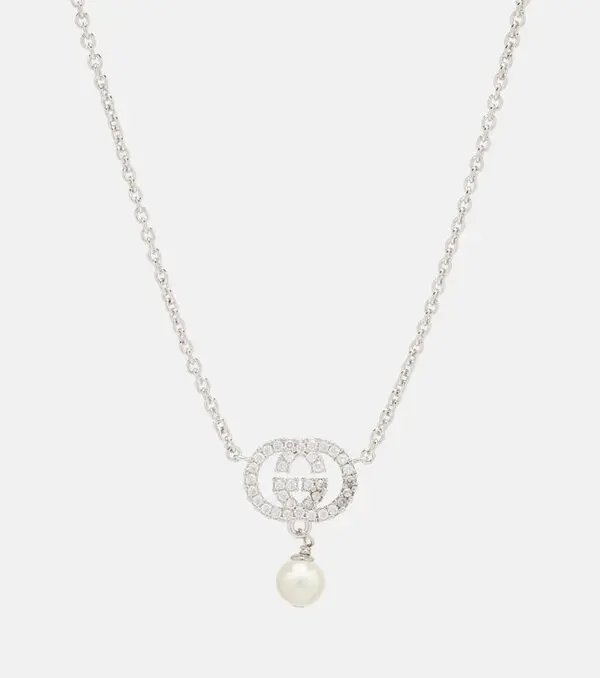 Gucci Interlocking G Embellished Pendant Necklace - Silver