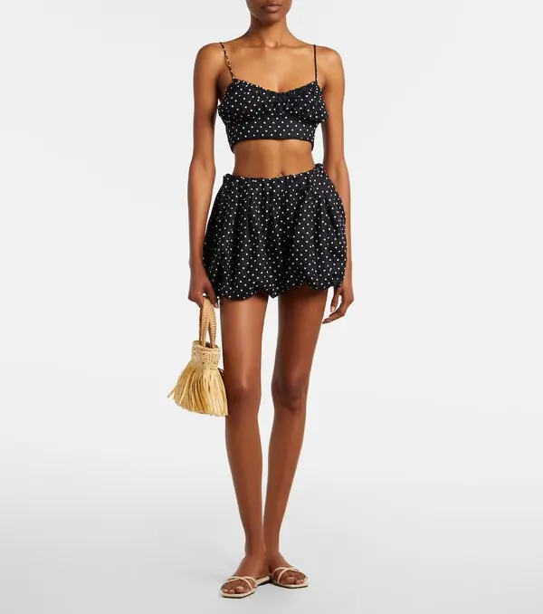 Faithfull The Brand Lucia Polka-dot Linen Shorts - Black