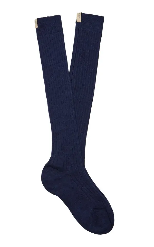 Comme Si Knee High Wool Sock - Navy