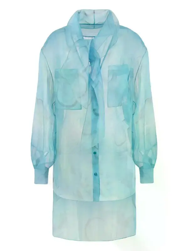 Giorgio Armani Floral Print Silk Shirt - Blue