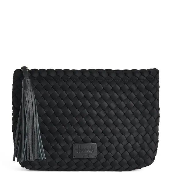 Harrods Neoprene Woven Pouch With Leather Wristlet - Black