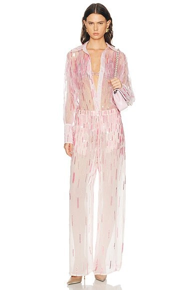 MAY MASHIAH Emilia Embellished Sheer Shirt - Peony