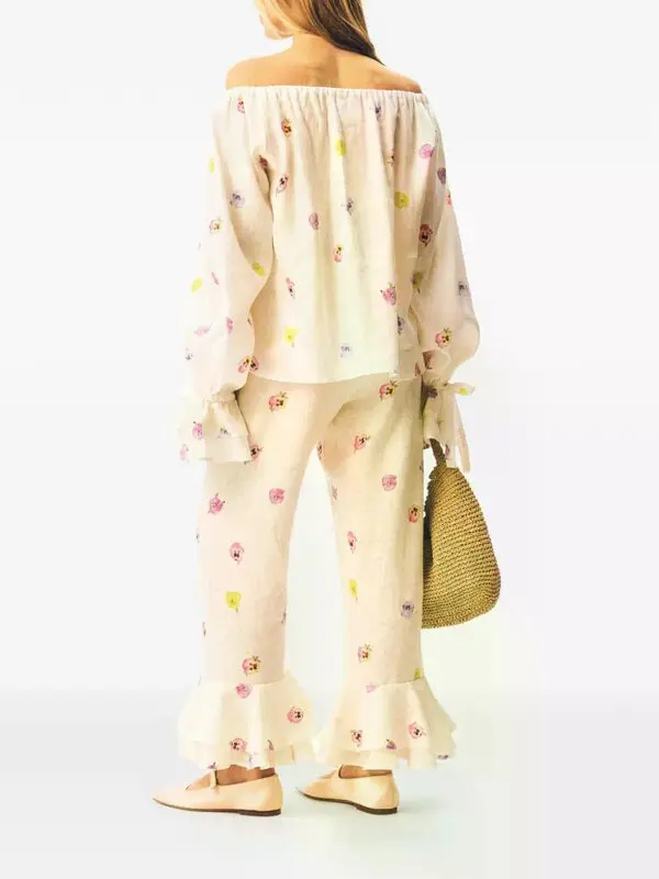Sleeper Cha-cha Floral-print Ruffled Trousers