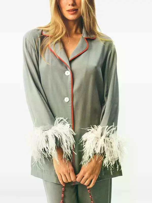 Sleeper Party Feather-trim Pajamas - Grey